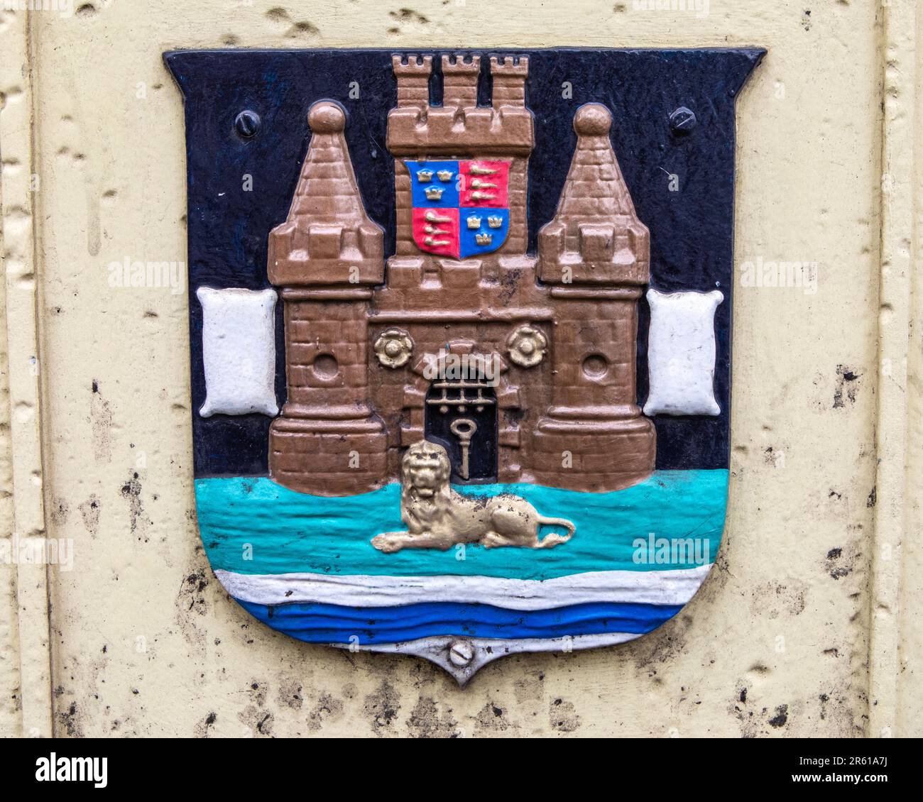 Close-up of the coat of arms of the town of Guildford, located on ...