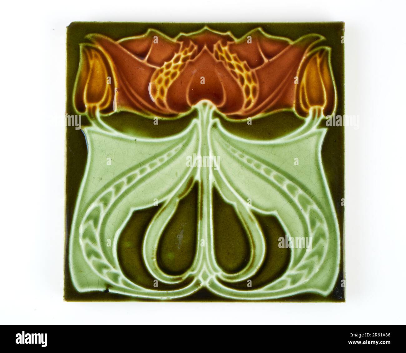Antique 1890s Art Nouveau Gibbons Hinton amber flower pottery tile ...