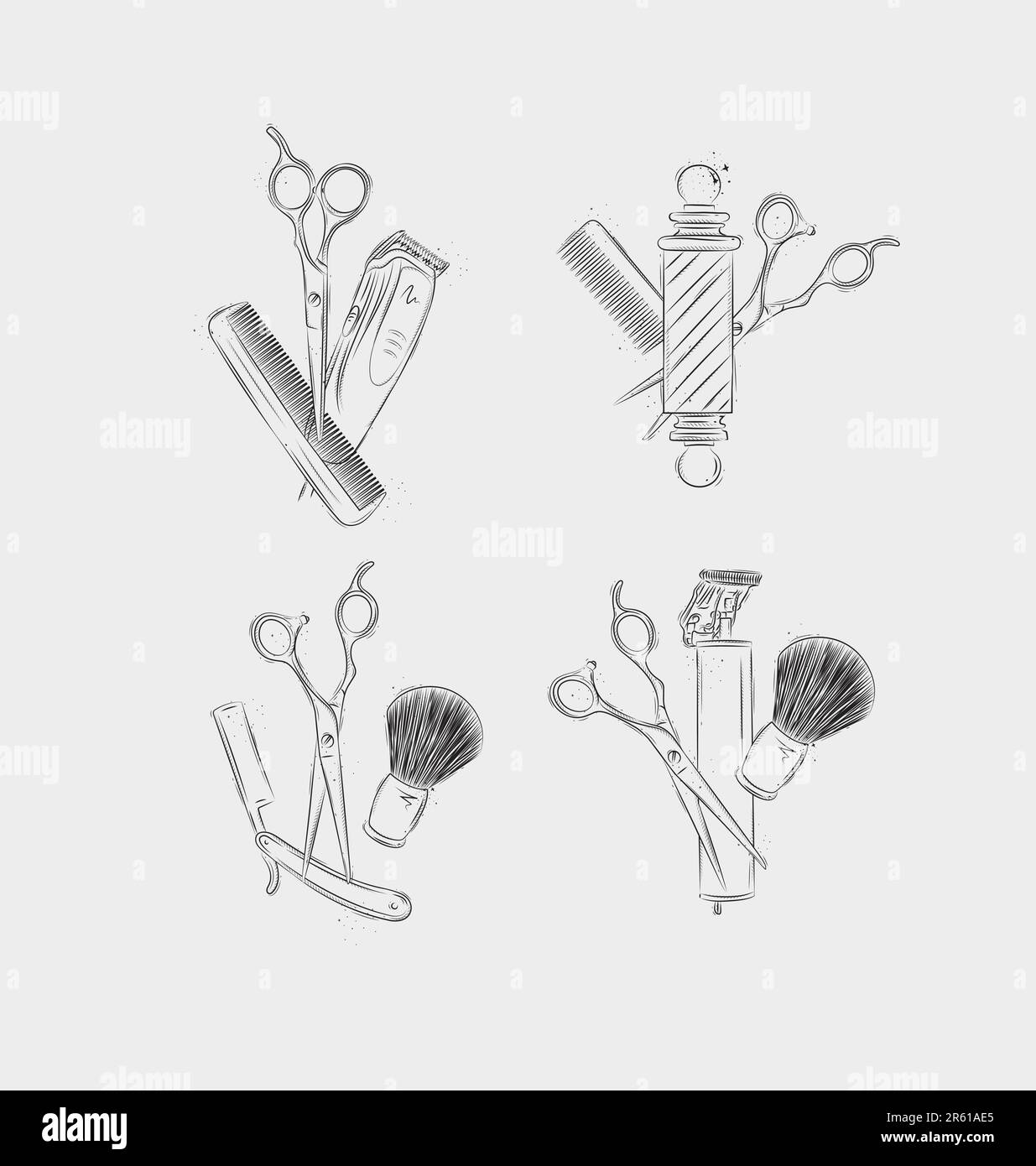 Barbershop symbol compositions collection with clipper, trimmer, blade ...
