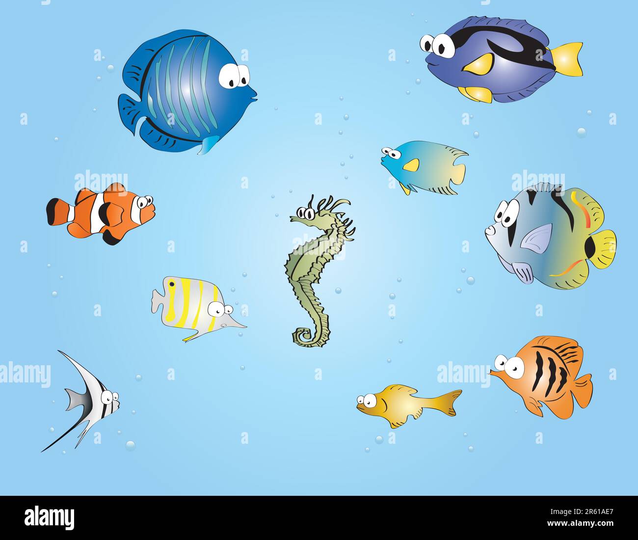 fish; tropical; sea; clownfish; Cartoon; Sea Life; Characters Stock ...