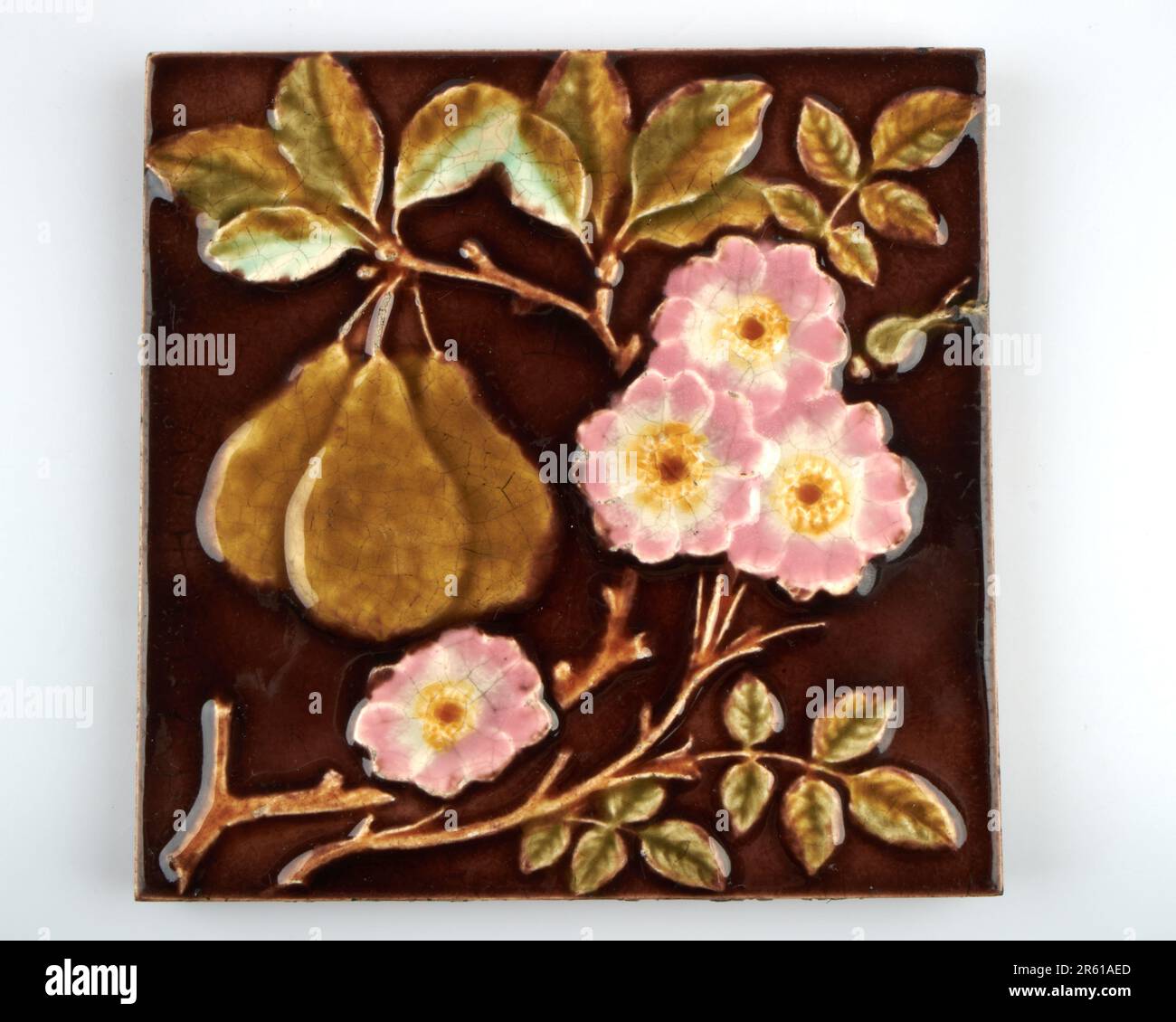 Antique 1890s Victorian Gibbons Hinton pears pottery tile Stock Photo ...