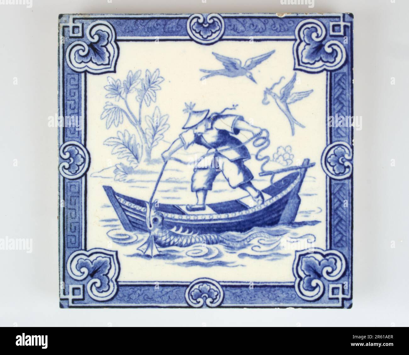 Antique 1890s Minton blue and white transfer printed Chinese fisherman ...