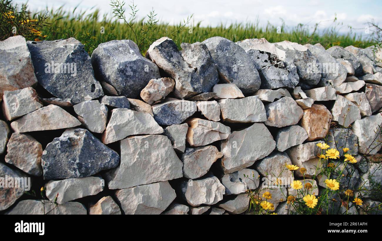 Ancient dry stone wall in Sicily Stock Photo - Alamy
