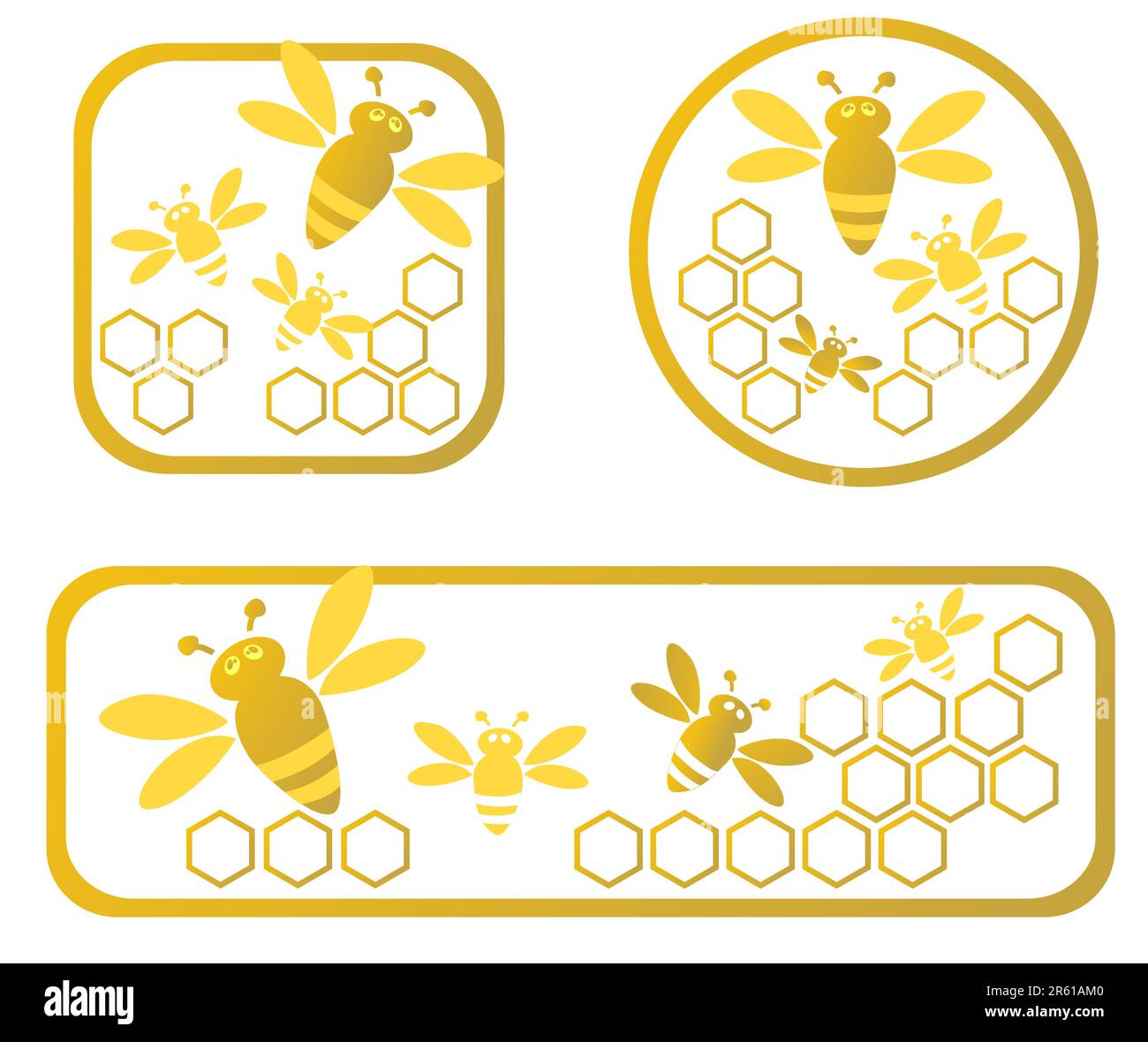 Three stylized honey frames with honeycomb and bees Stock Vector Image ...