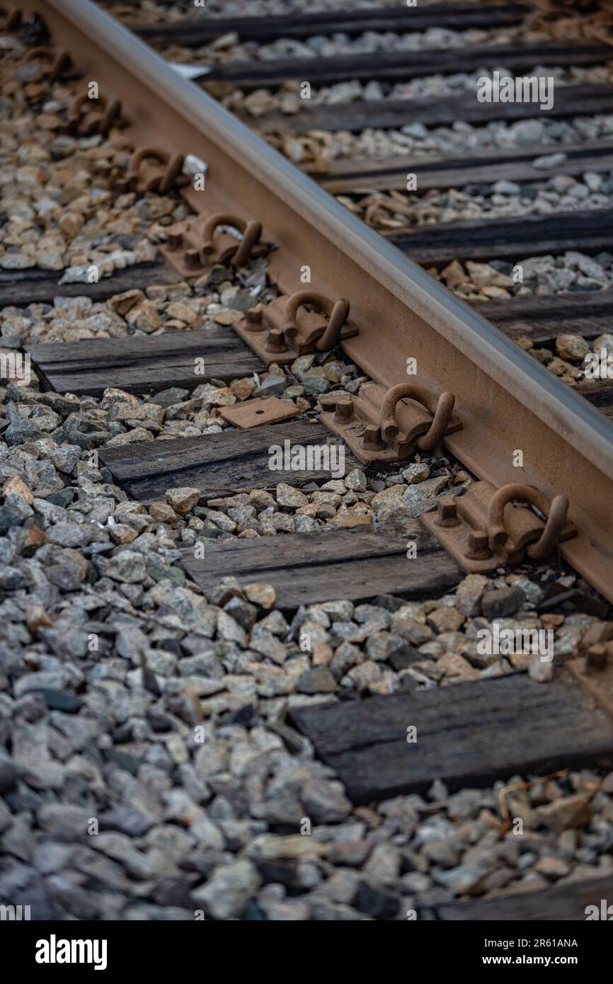 The railway track with crushed stone Stock Photo - Alamy