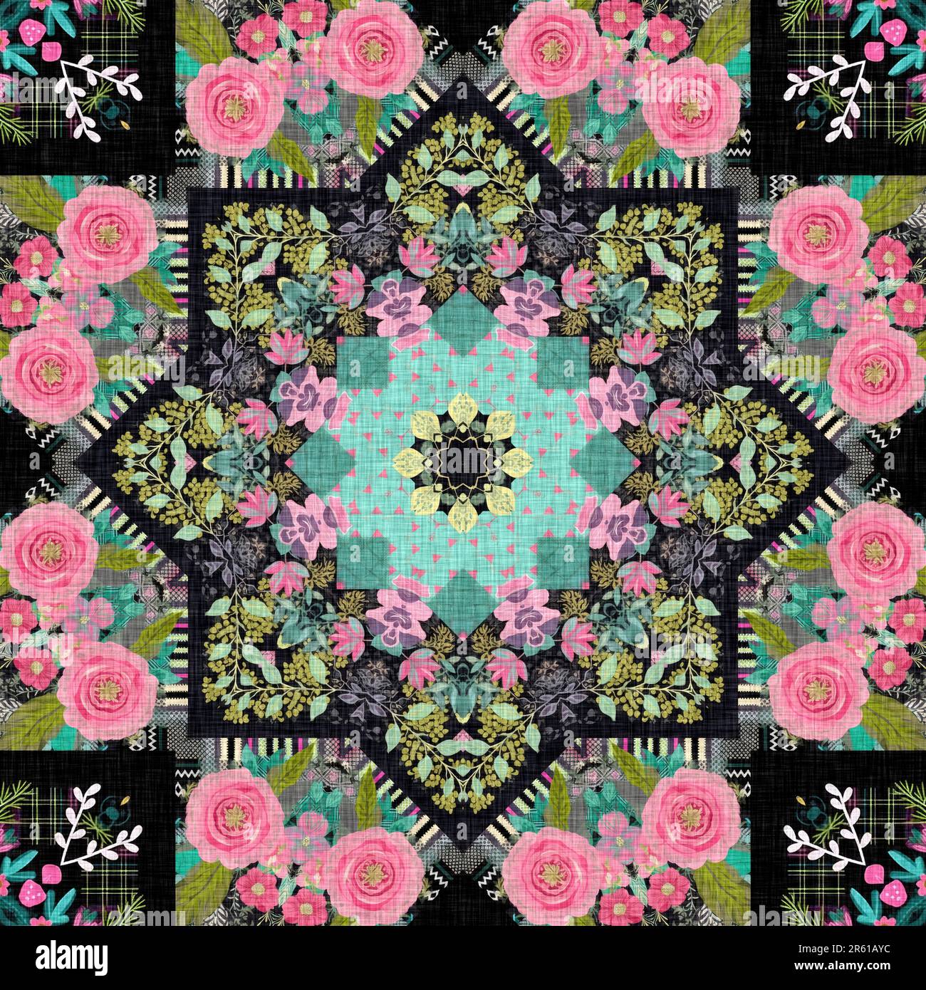 Boho folkloric flower pattern with a gypsy retro style. Repeatable ...