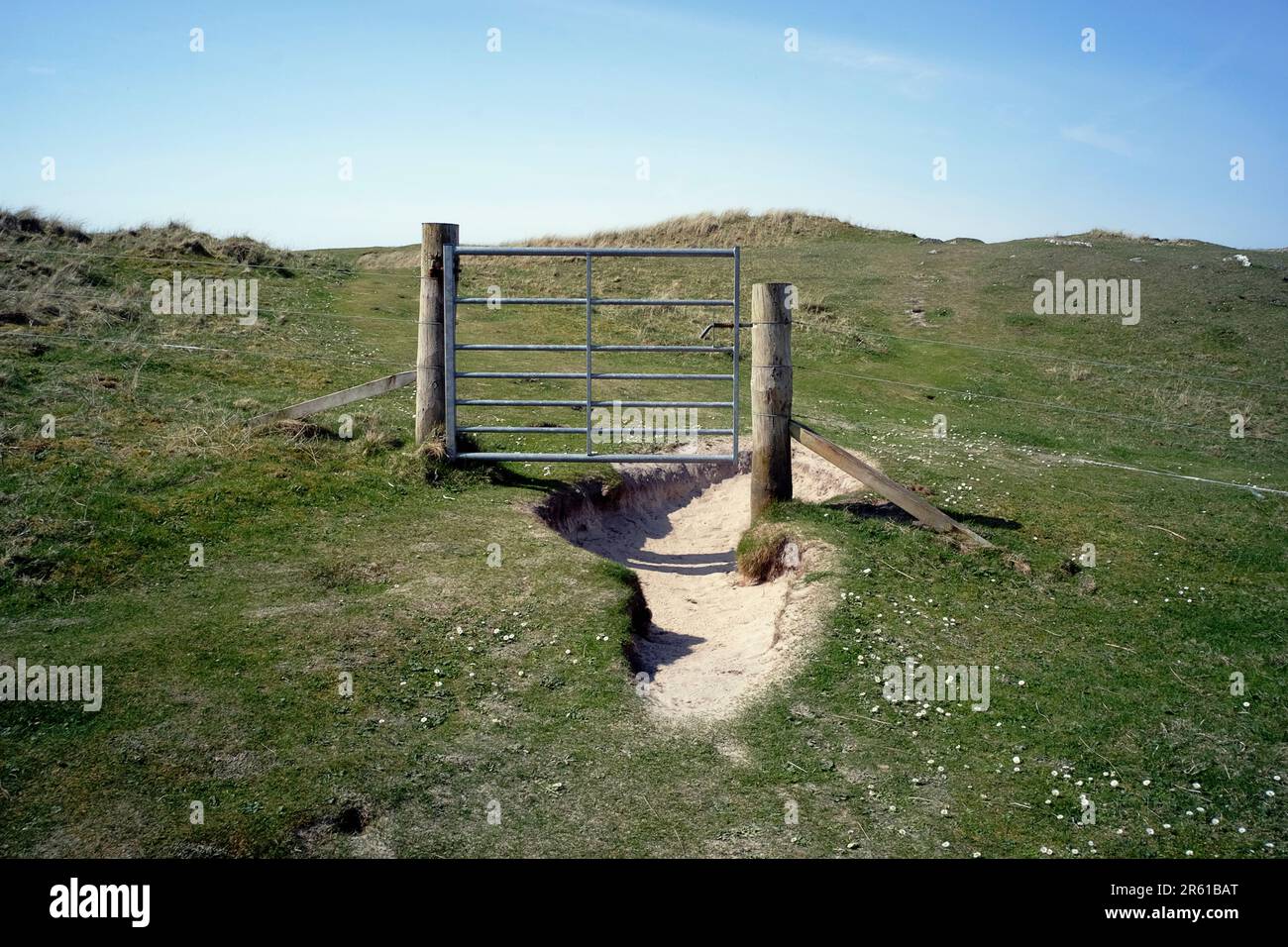 Scotland, Outer Hebrides, Isle of Lewis, Gateway showing pathway ...