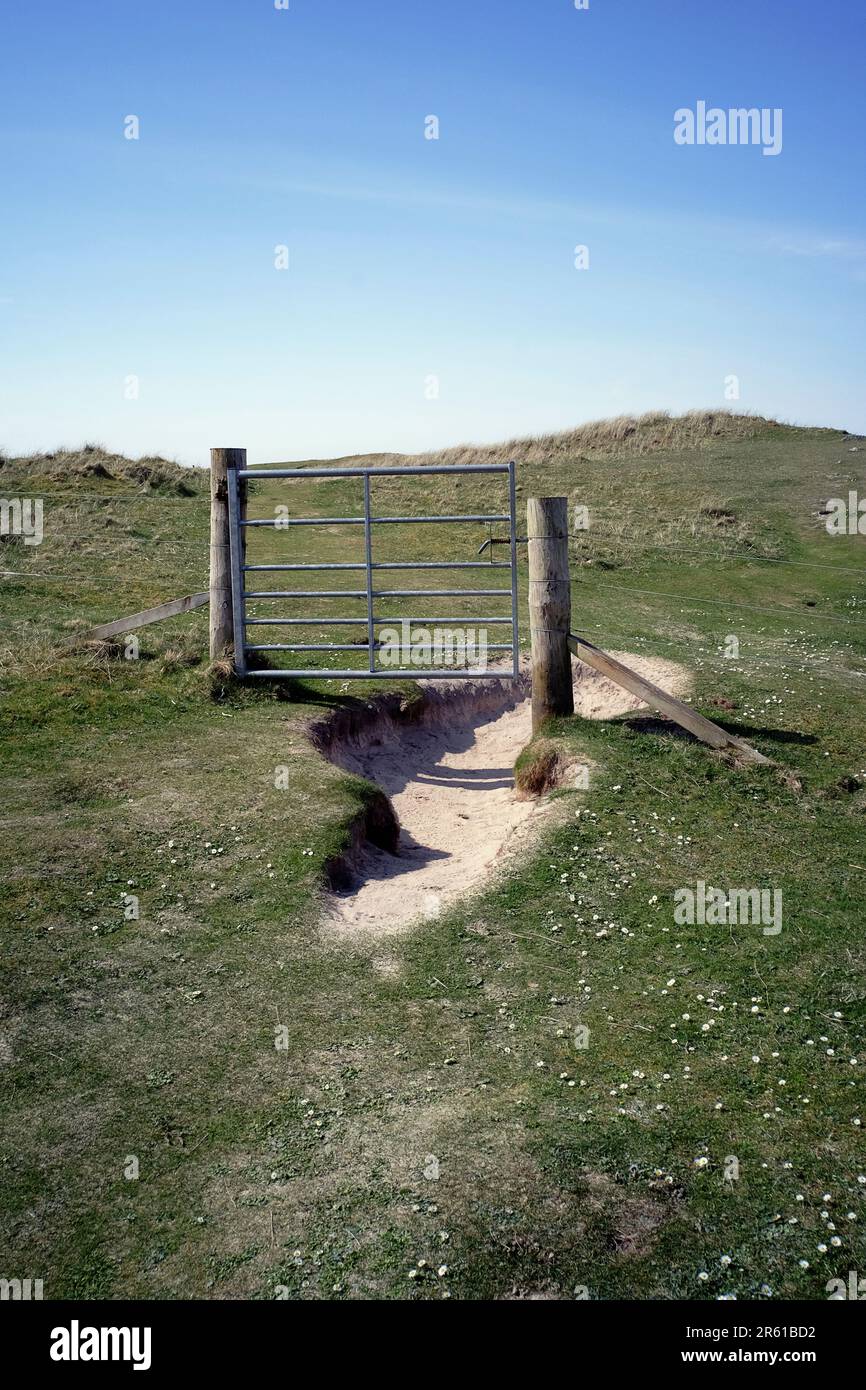 Scotland, Outer Hebrides, Isle of Lewis, Gateway showing pathway ...