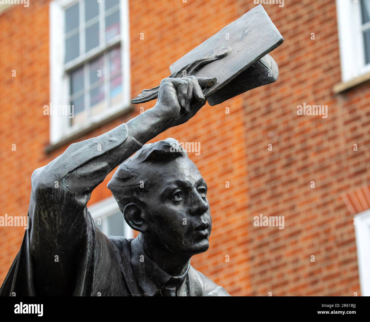 Surrey, UK - April 5th 2023: Close-up of The Surrey Scholar statue ...