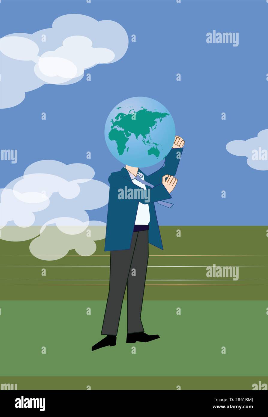a man with earth globe head standing in outdoor Stock Vector Image ...