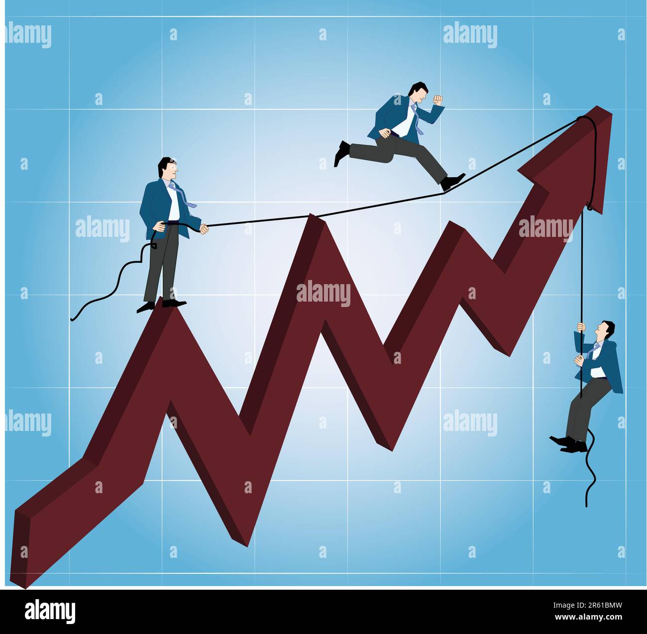 rising bar graph with men climbing to the top Stock Vector Image & Art ...