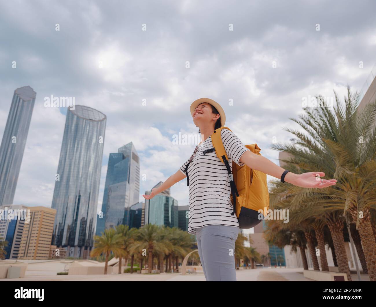 travel to the United Arab Emirates, Happy young asian female traveler ...