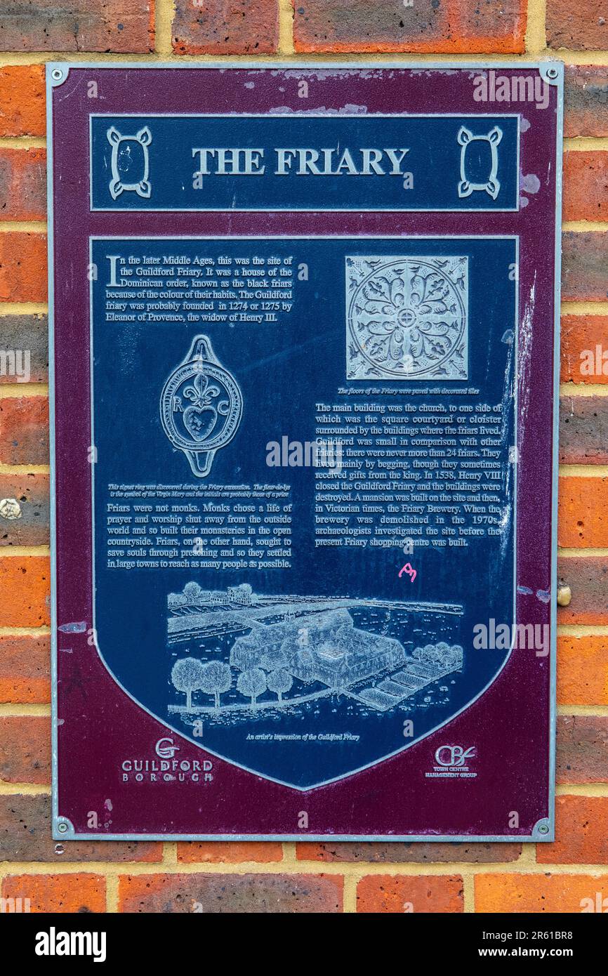 Surrey, UK - April 5th 2023: Close-up of a plaque marking the location ...