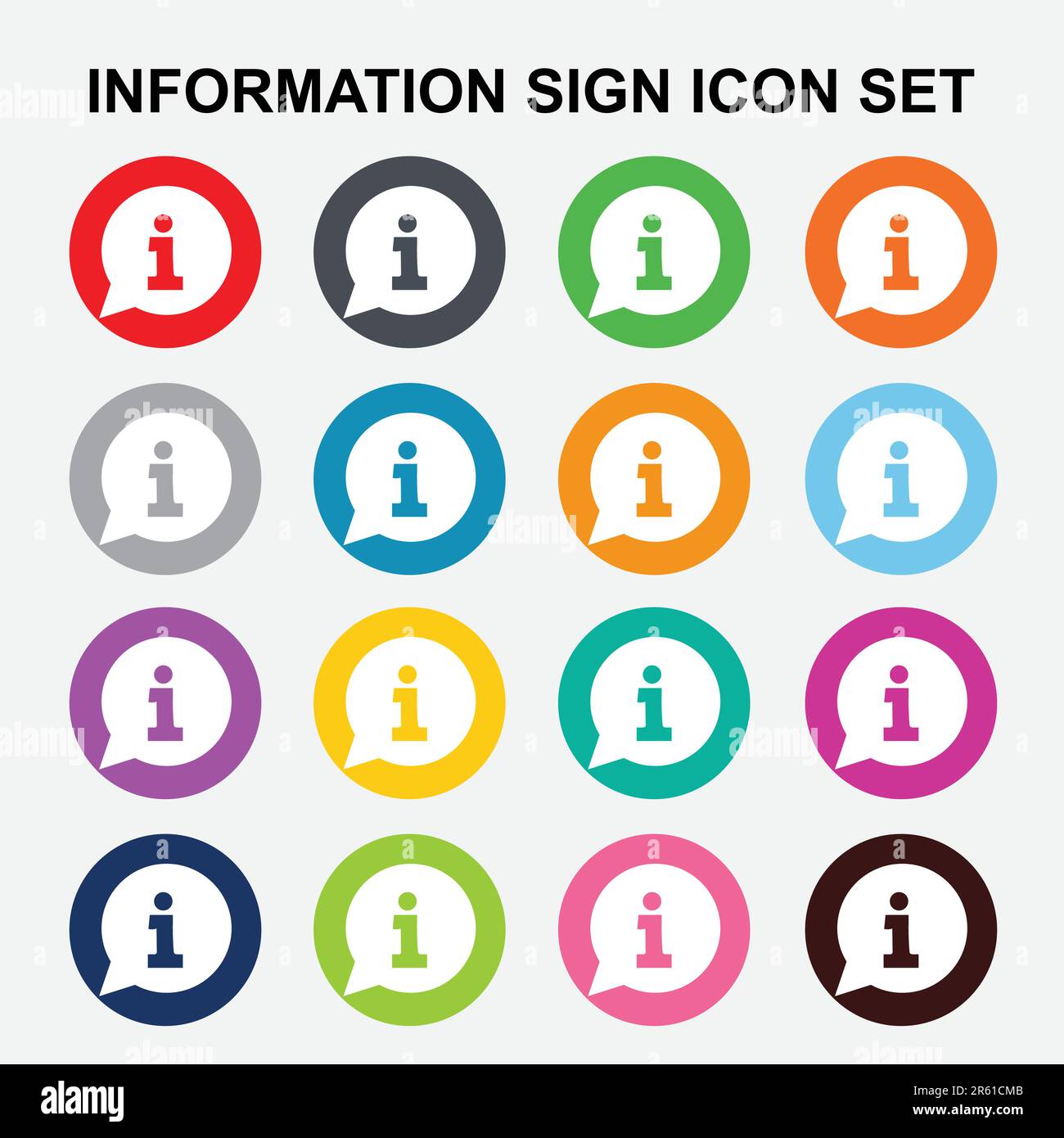 Information Sign Icon Set. Info Icon Sign. A set of 16 colored buttons ...