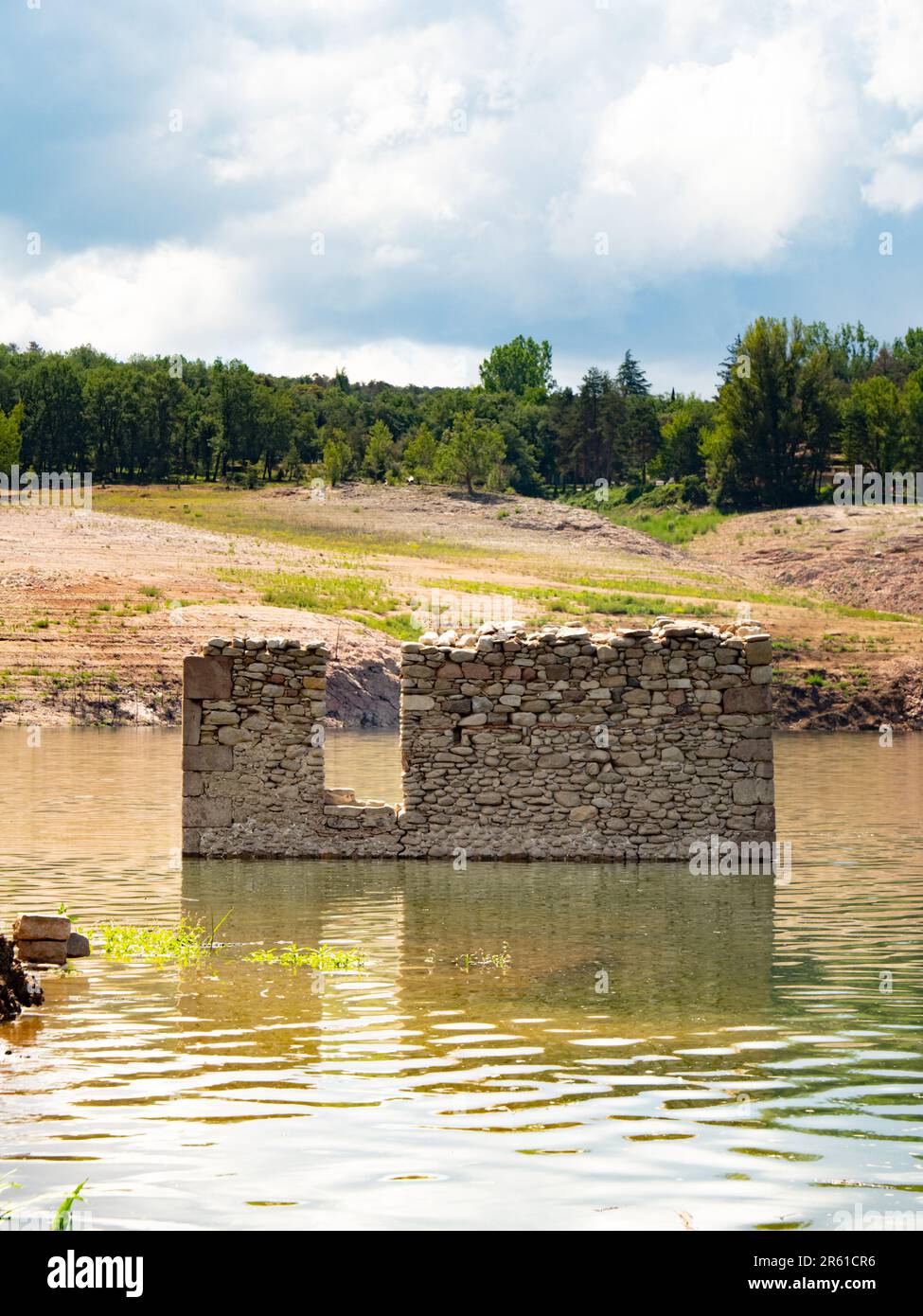 Old houses of a village in the Sau Reservoir in Catalonia during the ...