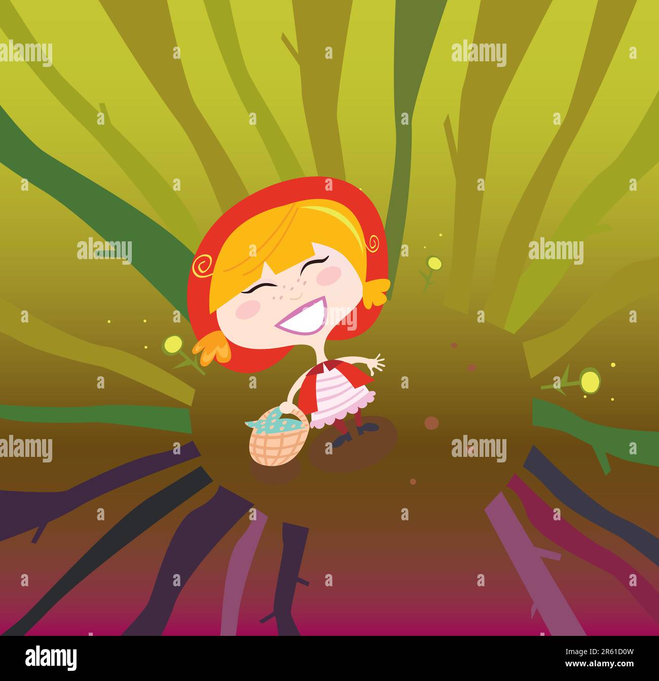 Little Red Riding Hood alone in the forest. Vector Illustration Stock ...