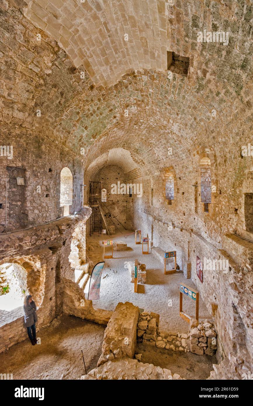 Vaulted gallery in the keep, Frankish Castle of Chlemoutsi, 13th ...