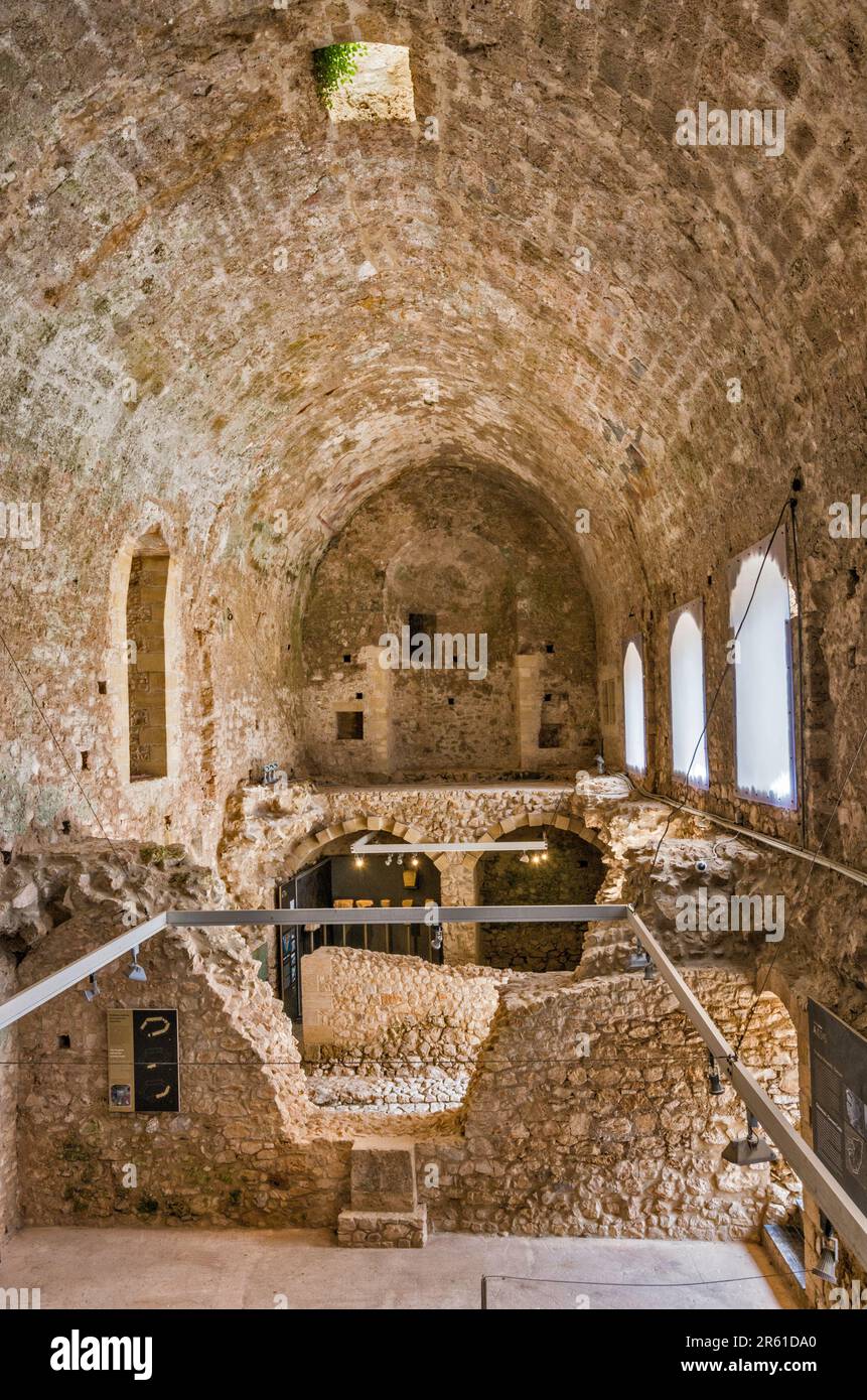 Vaulted gallery in the keep, Frankish Castle of Chlemoutsi, 13th ...