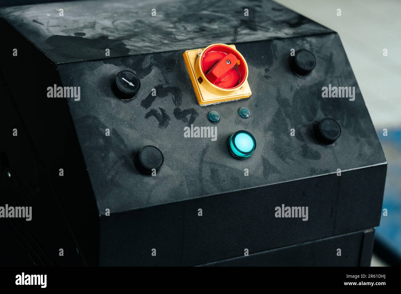 Control panel of a car lift hoist crane in auto service garage Stock ...