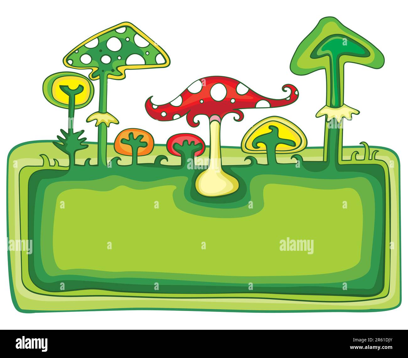 Vector frame with Mushrooms, grass and flowers. With space for your ... Vector frame with Mushrooms, grass and flowers. With space for your ...