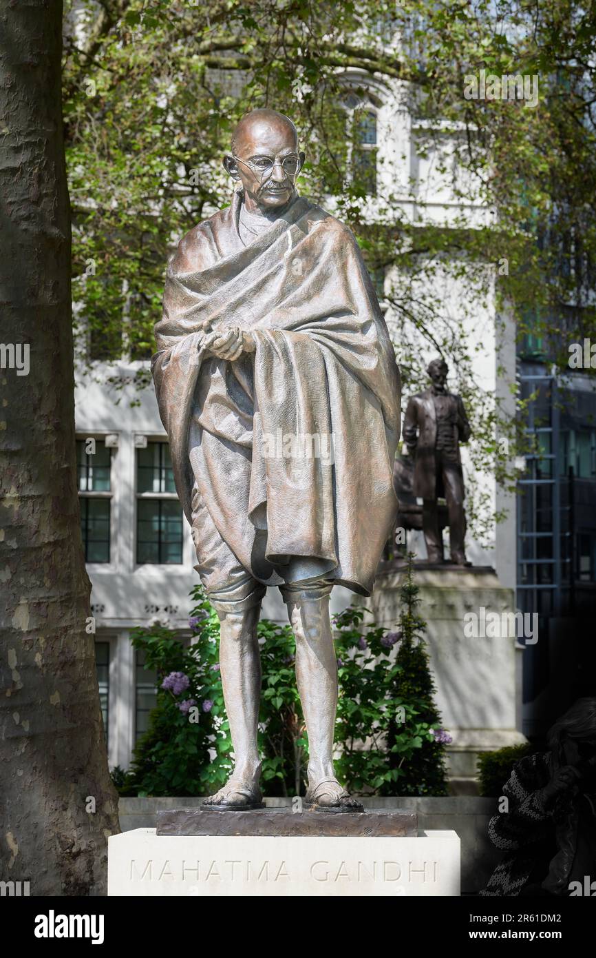 Statue, of Mahatma Gandhi, in Parliament Square, opposite the Houses of ...