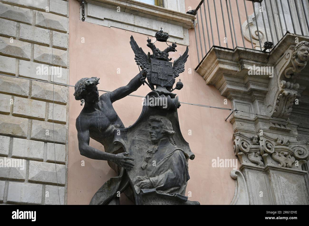 Antique bronze sculpture in the historic center of Catania in Sicily ...