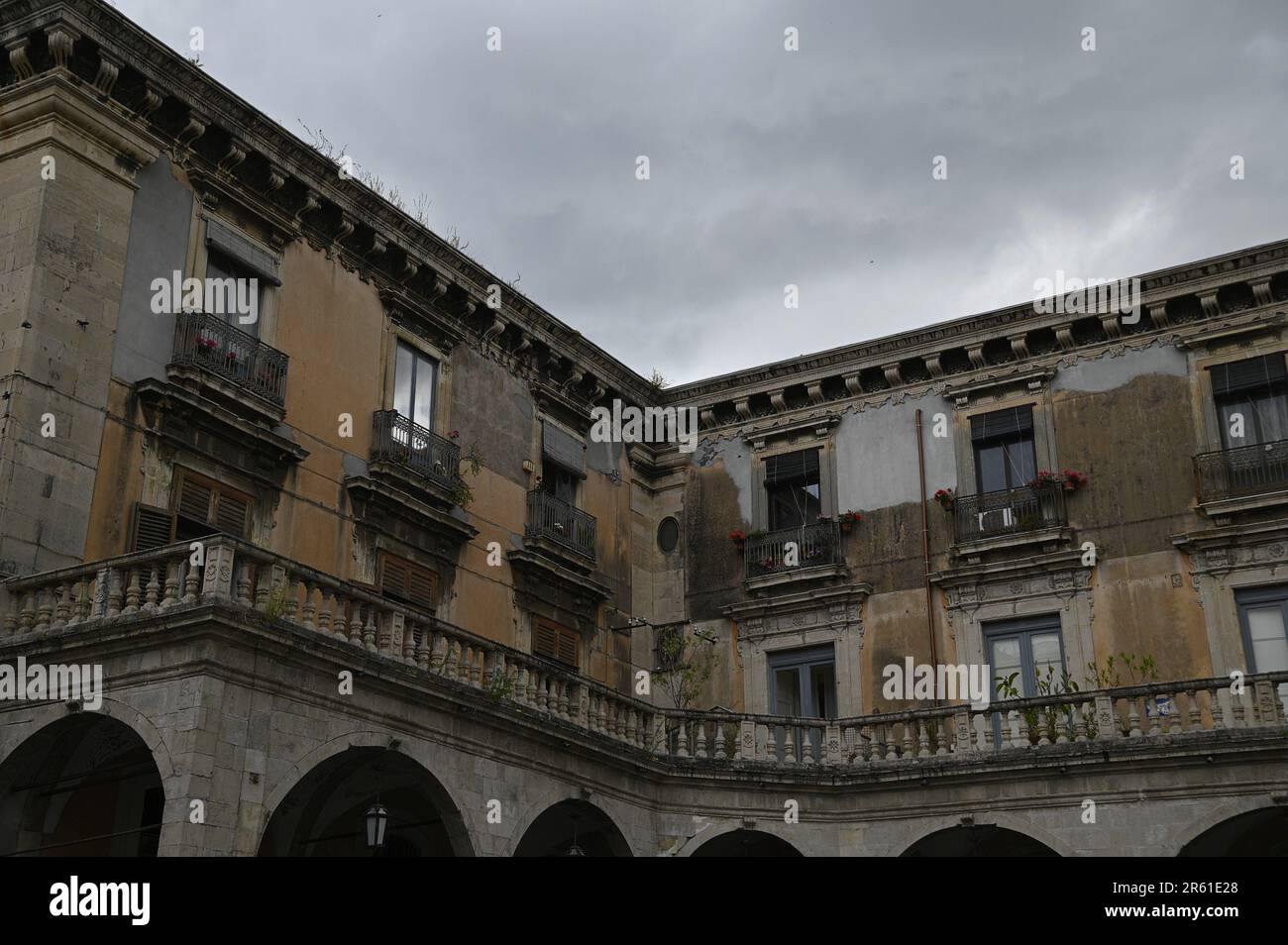 Old Baroque style building facade in the historic center of Catania in ...