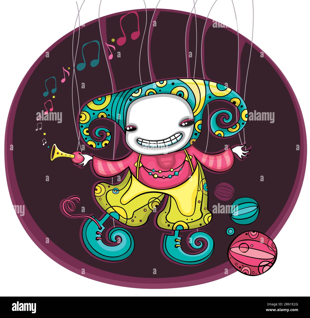 vector illustration of funny clown with spooky smile Stock Vector Image ...