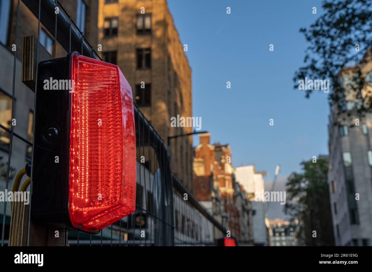 Red light at construction site in Mayfair,London,England,UK Stock Photo ...