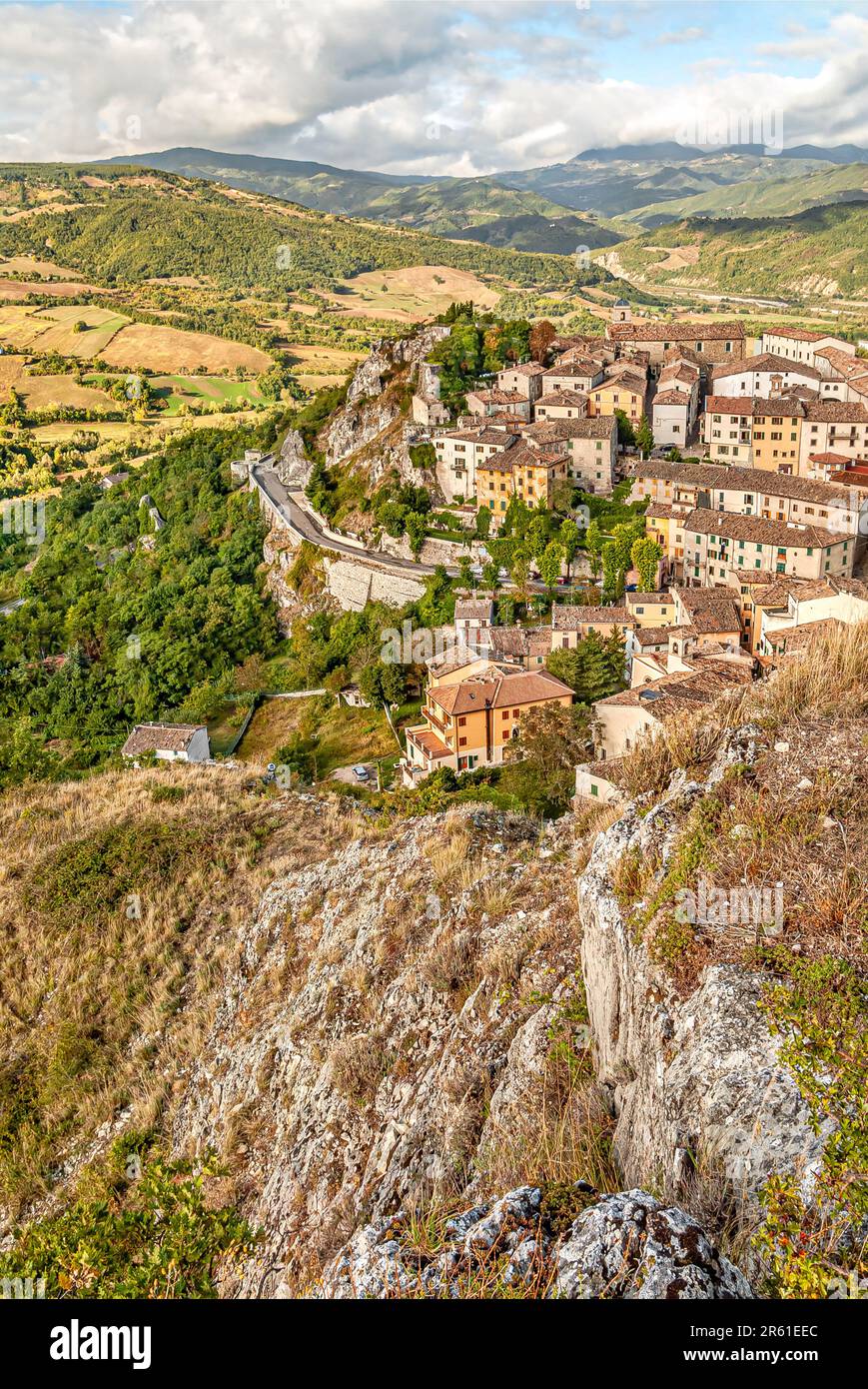 Hilly landscape with village view hi-res stock photography and images ...