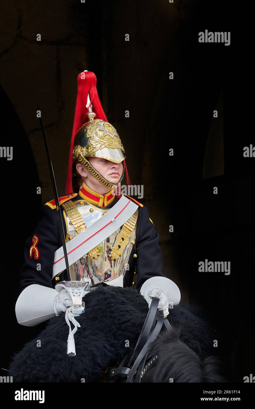 Female member of Household Cavalry Mounted Regiment on ceremonial duty ...