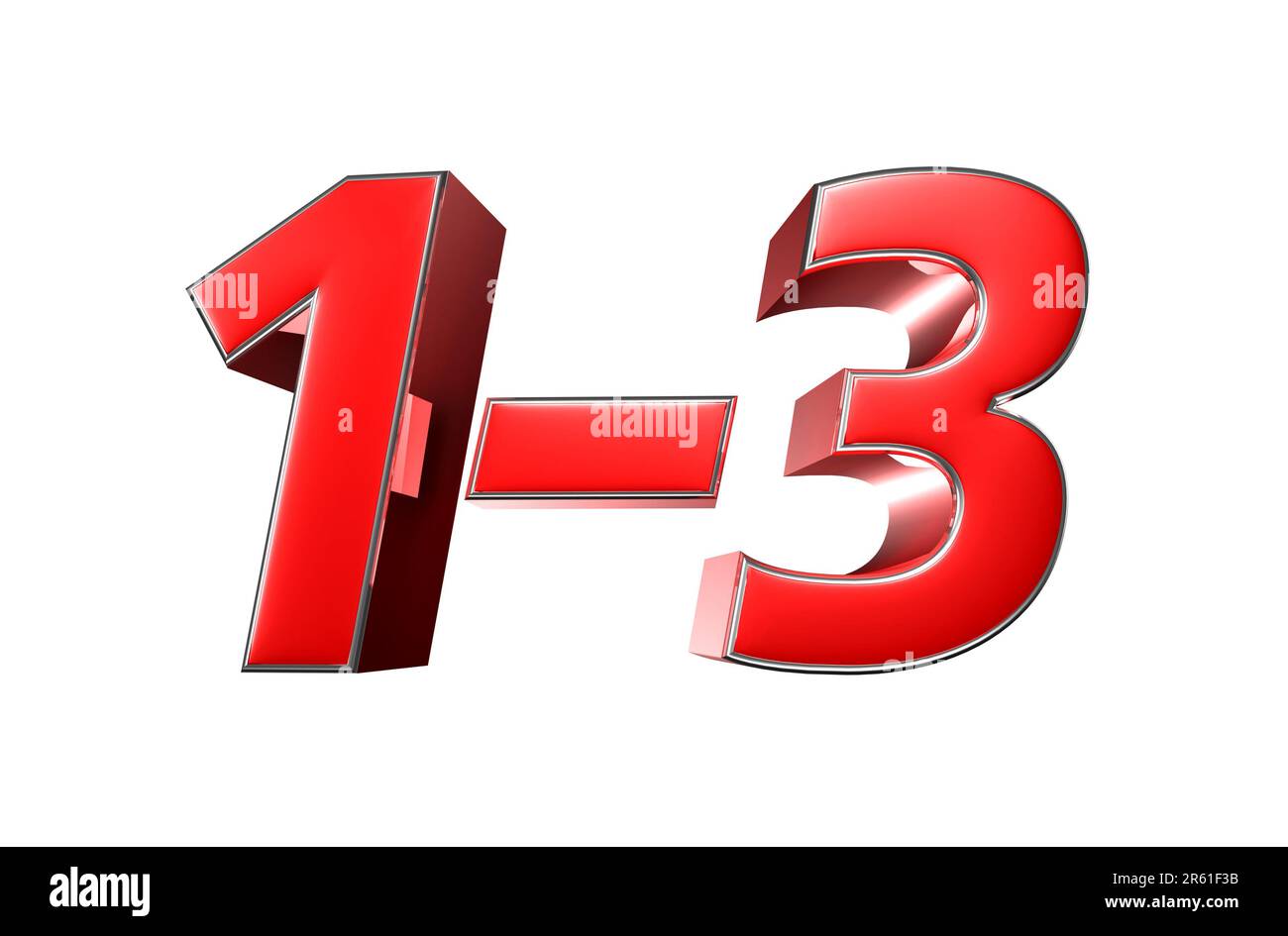 Number 1-3 red 3D illustration on white background have work path ...