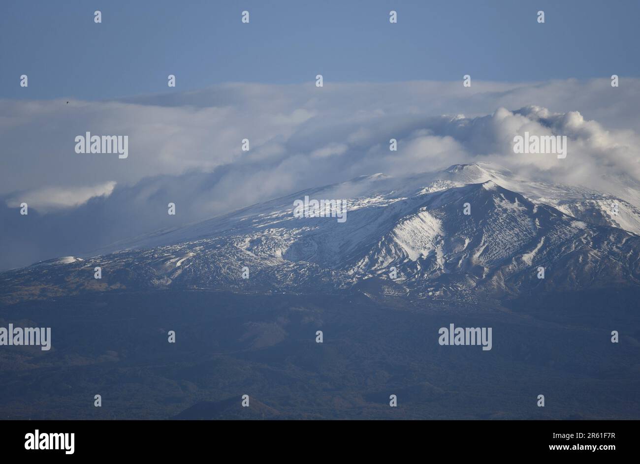 Landscape with panoramic view of Etna the famous active stratovolcano ...
