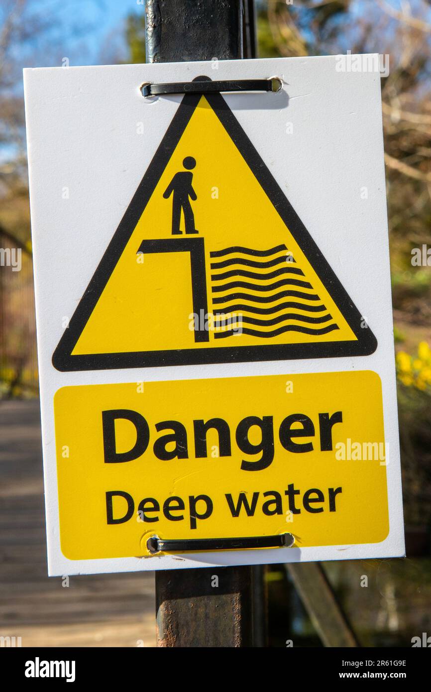 Close-up of a Danger Deep Water sign Stock Photo - Alamy
