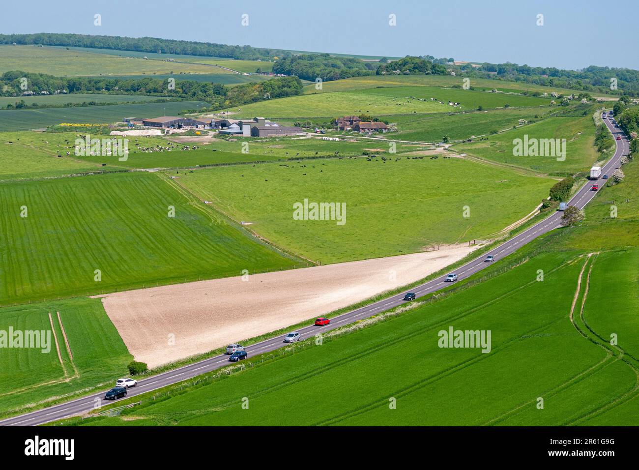 Traffic on the A280, Longfurlong road, between Findon and Clapham in ...