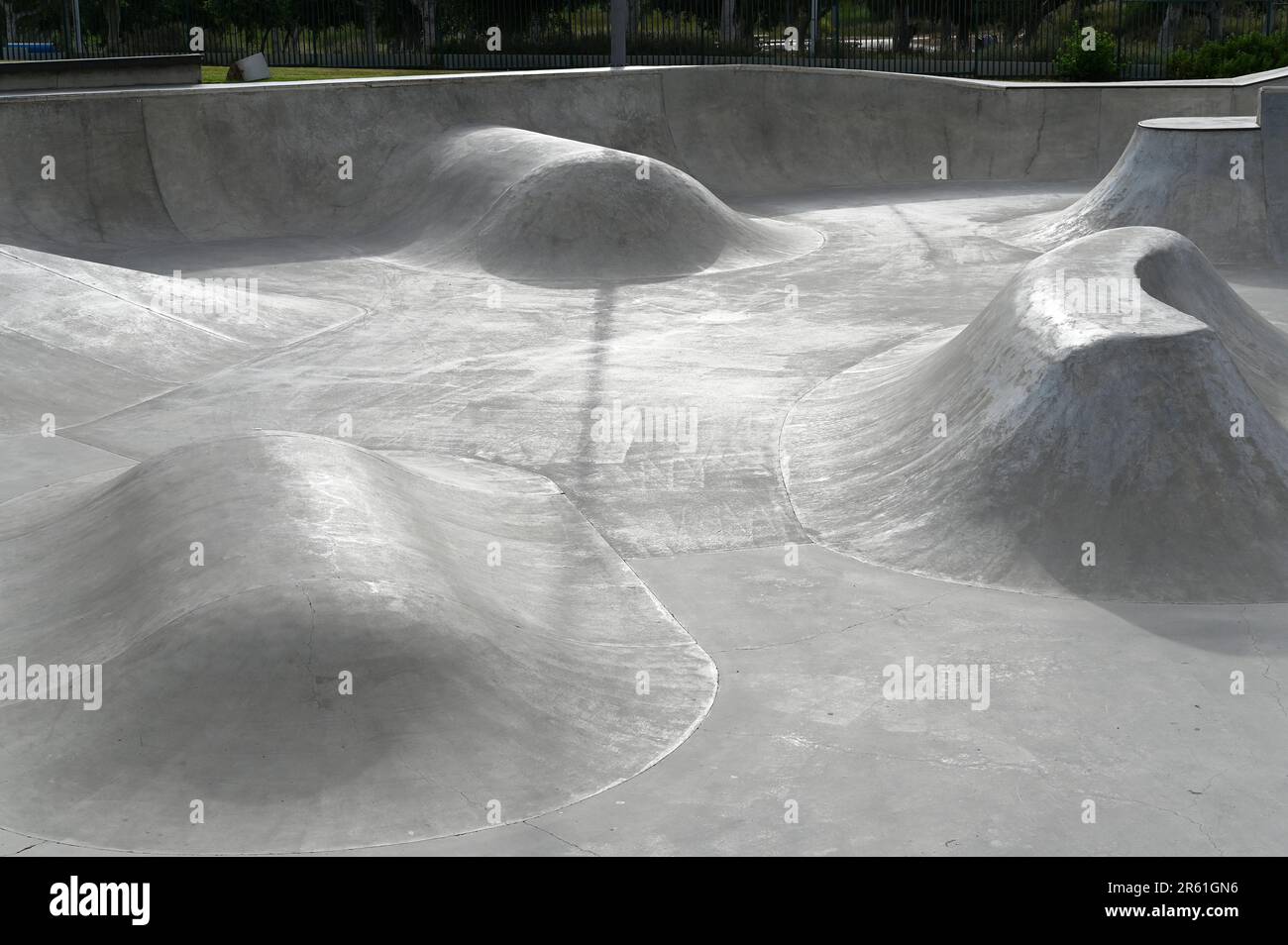 Skate park ramps at the recreation park. Free skate park. No people ...