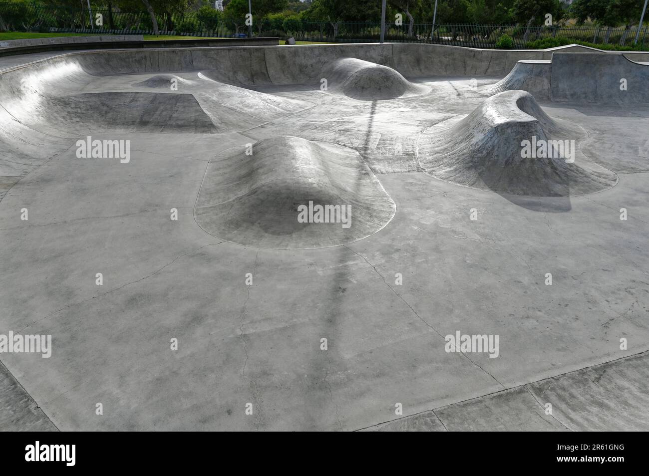 Skate park ramps at the recreation park. Free skate park. No people ...
