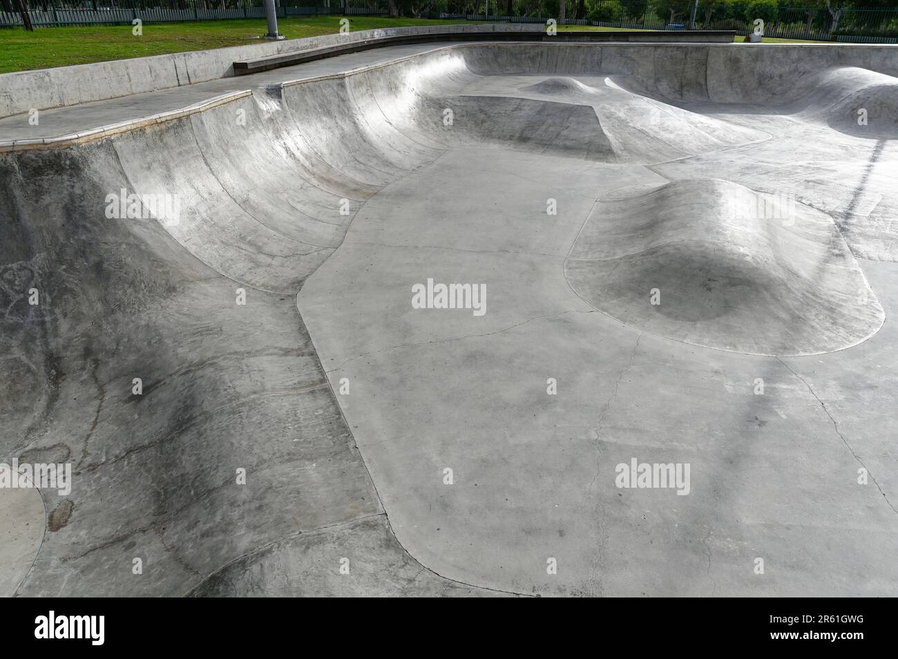 Skate park ramps at the recreation park. Free skate park. No people ...