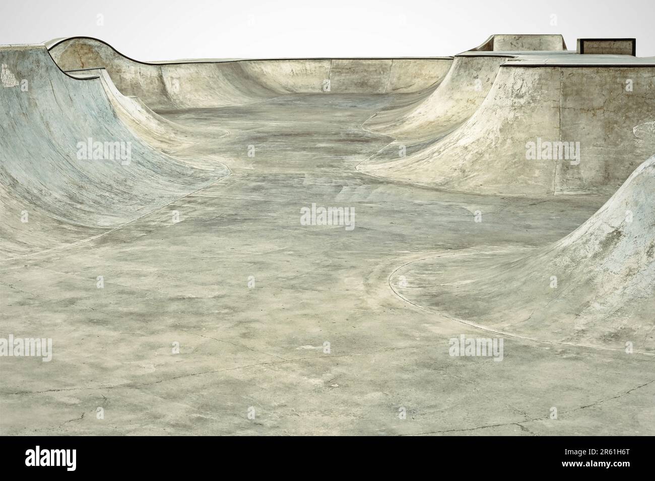 Ramps skatepark in the recreation park. Free skate park. On a white ...