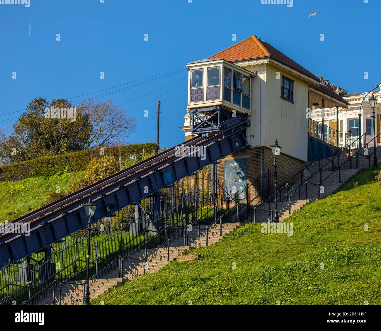 The historic Cliff Lift on the seafront in Southend-on-Sea, Essex, UK ...