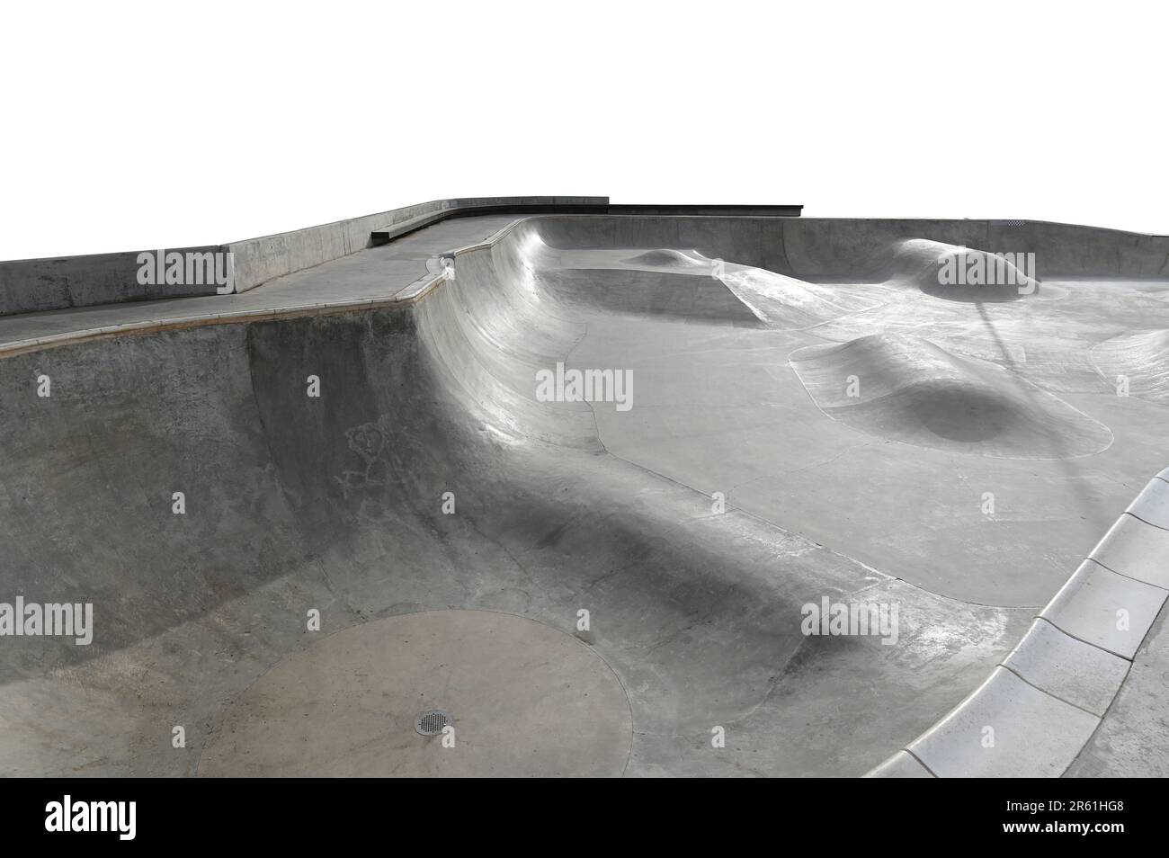 Ramps skatepark in the recreation park. Free skate park. On a white ...