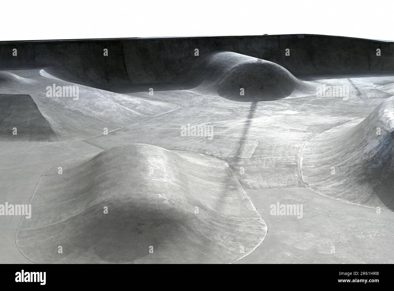 Ramps skatepark in the recreation park. Free skate park. On a white ...