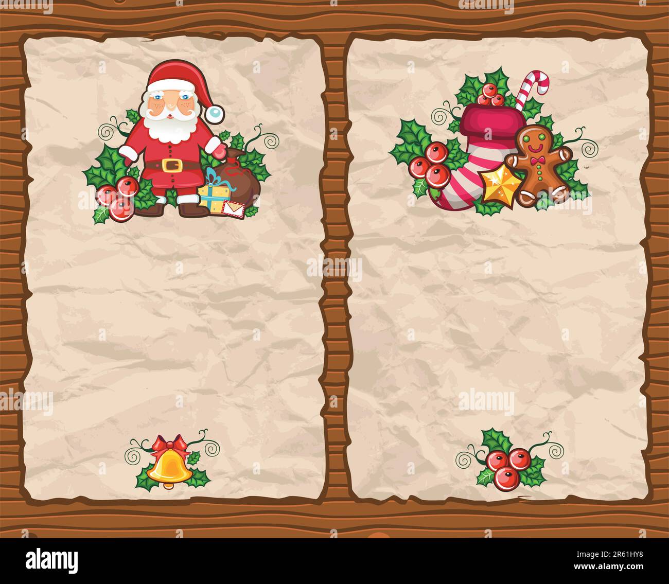 Christmas paper backgrounds with Christmas symbols: Santa Claus, holly ...