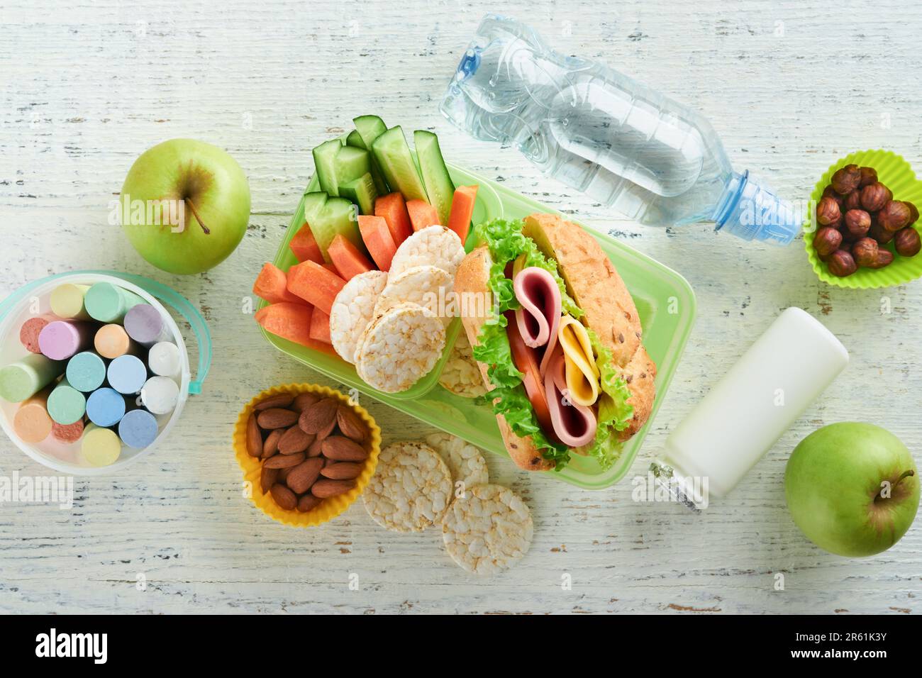 Healthy food for school lunch concept. Healthy bread, meat sandwich ...