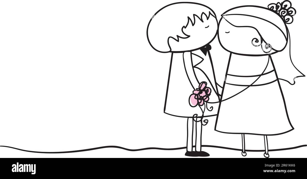 Stick Figure Bride And Groom Kissing
