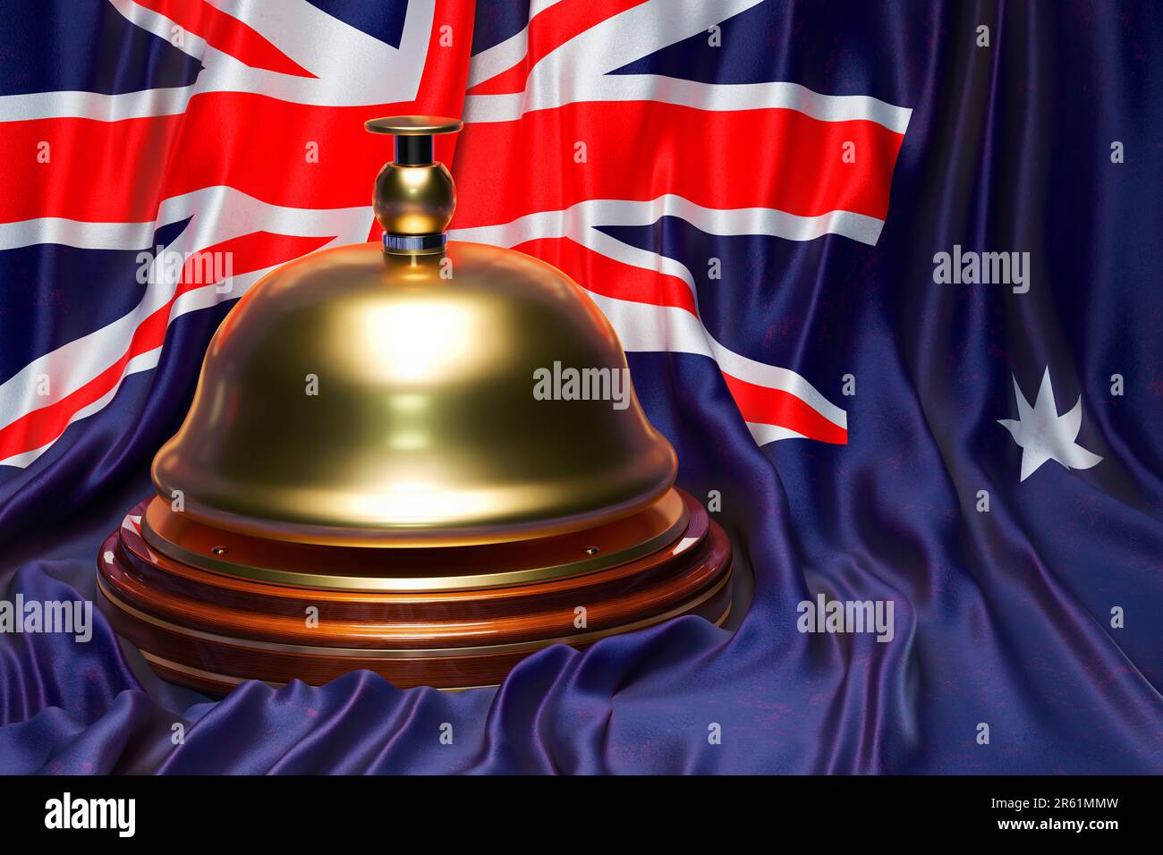 Reception Bell On The Australian Flag Backdrop 3D Rendering Stock reception-bell-on-the-australian-flag-backdrop-3d-rendering-stock