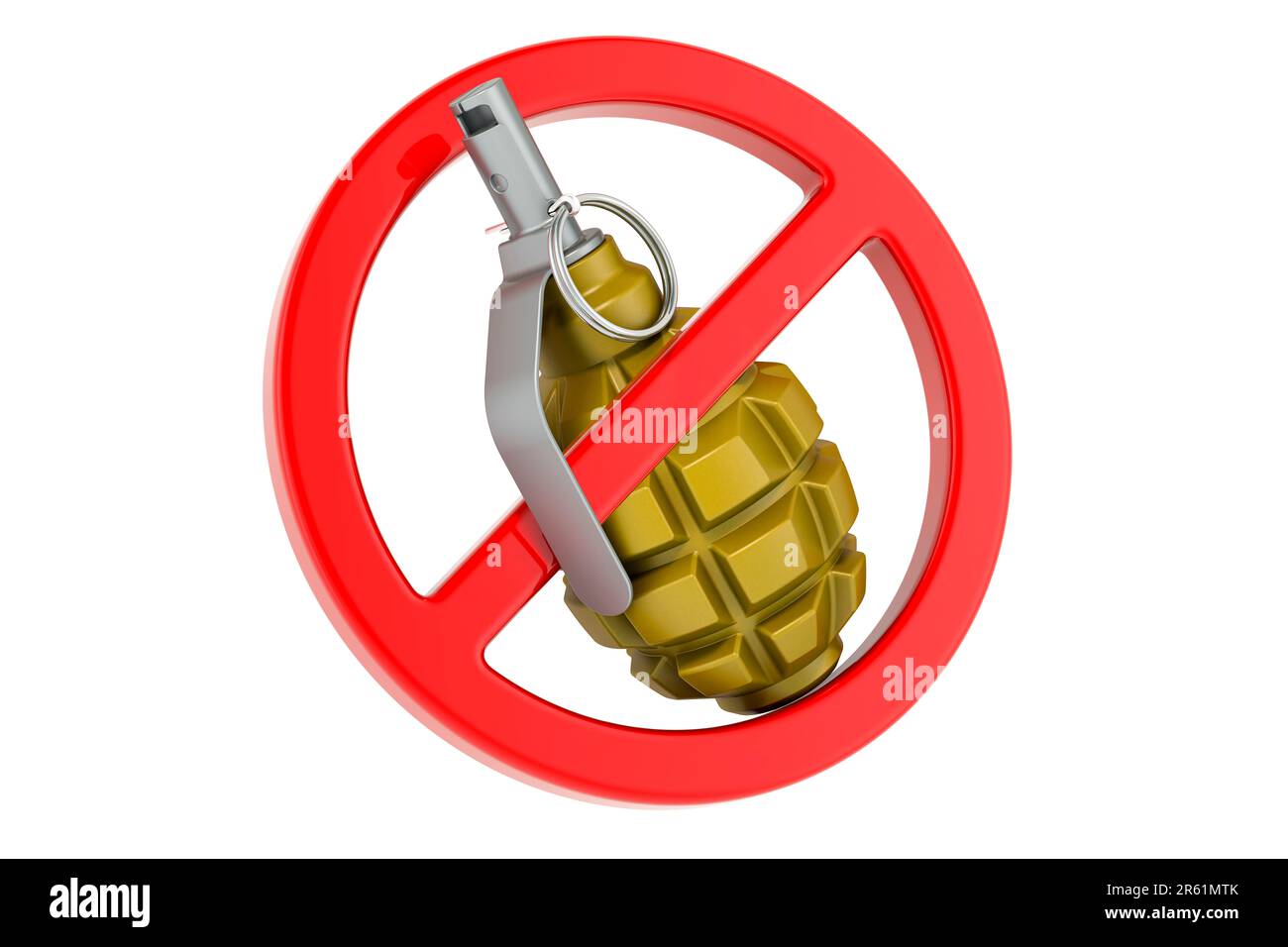 Hand grenade with forbidden symbol, 3D rendering isolated on white ...