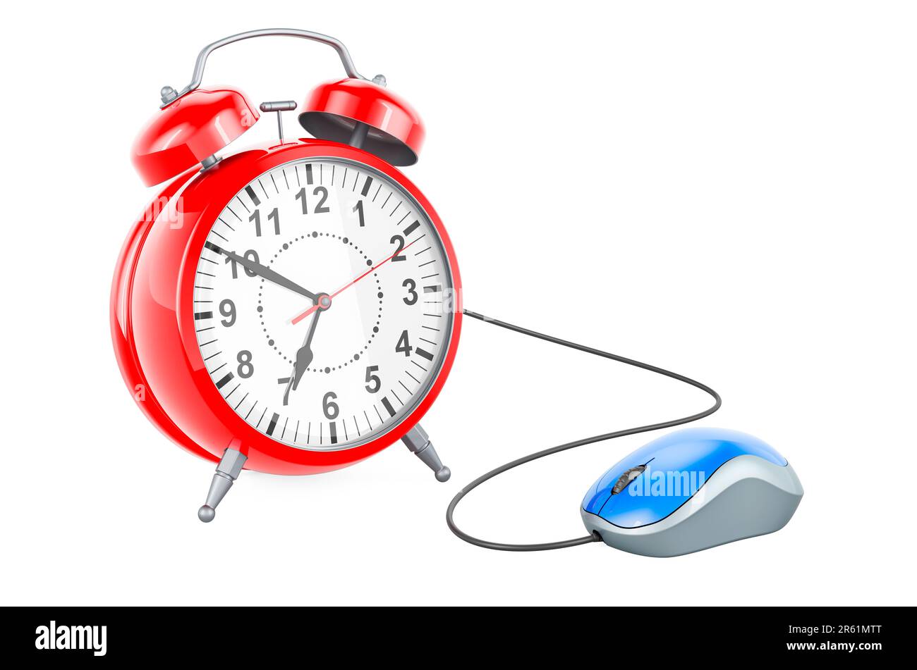 Alarm clock with computer mouse, 3D rendering isolated on white ...