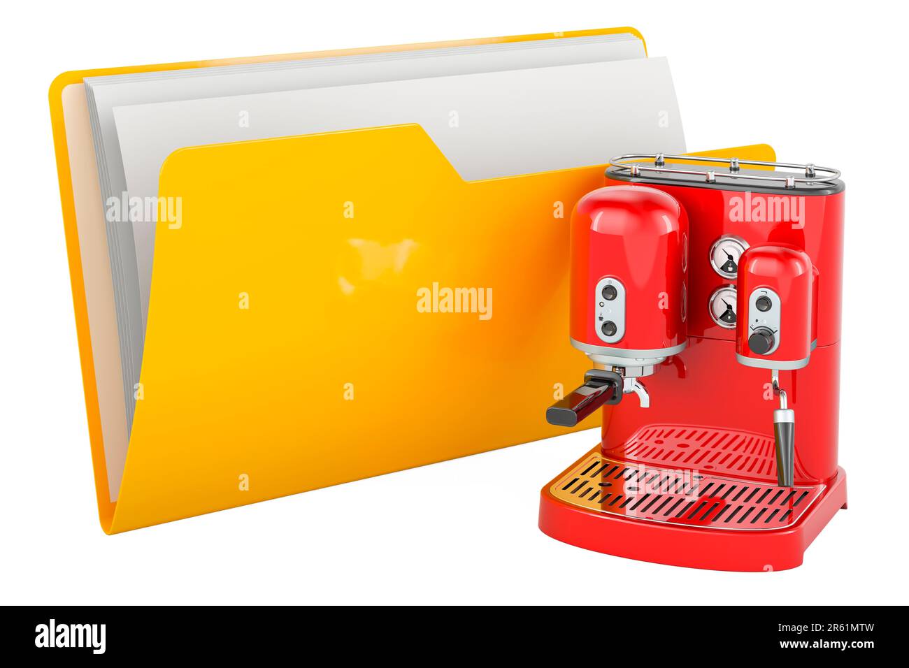 Computer folder icon with coffee machine, 3D rendering isolated on ...