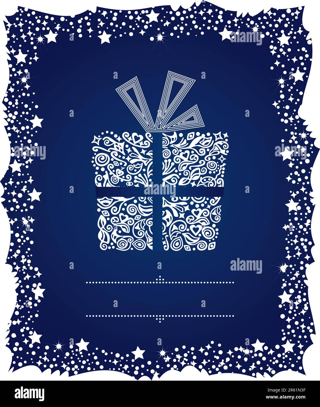 Christmas card of a detailed gift box in a frosty frame with space for ...